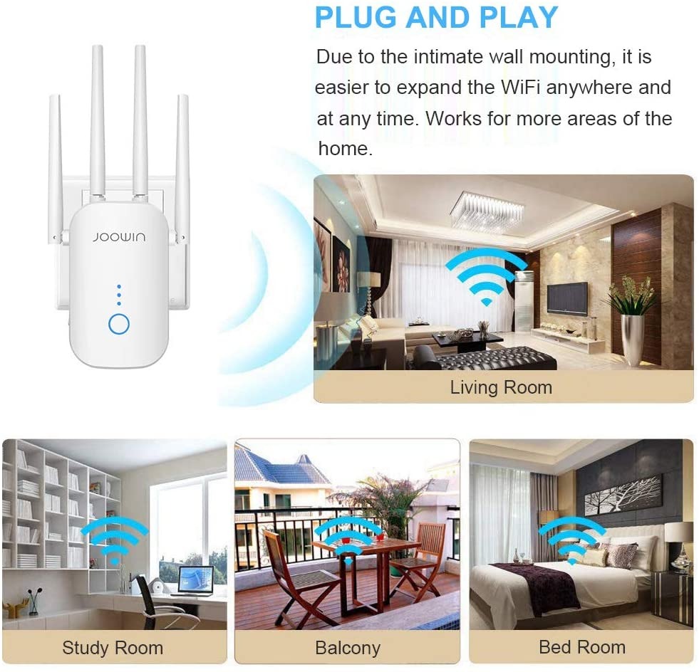 JOOWIN 1200Mbps WiFi Range Extender WiFi Booster Dual Band 2.4GHz/5 ...