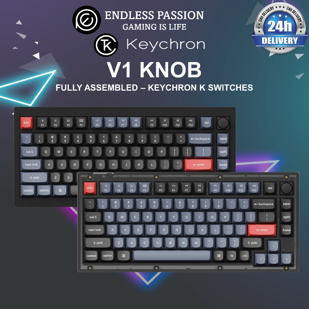 Keychron V1 Knob QMK RGB Hotswappable Keyboard (Frosted Black/ Carbon ...