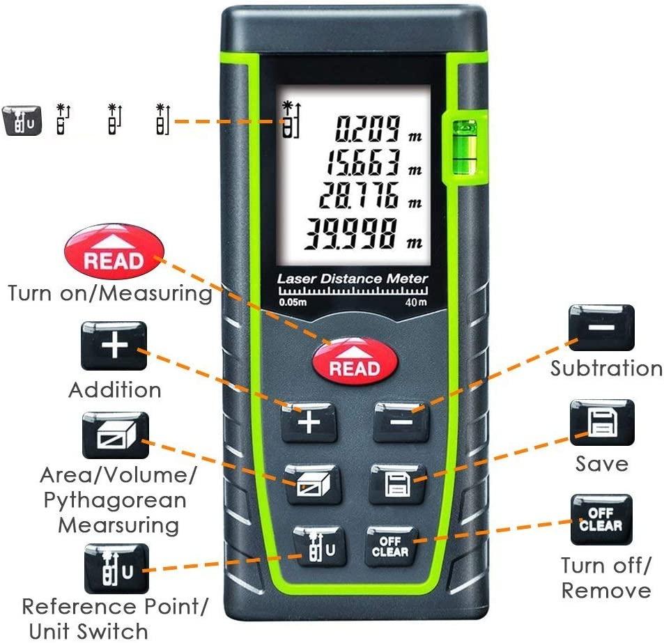 Laser Distance Meter 40m, Portable Handle Digital Measure Tool Range ...