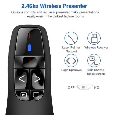 Laser Pointer Wireless Presentation Clicker PowerPoint, 2.4GHz USB ...
