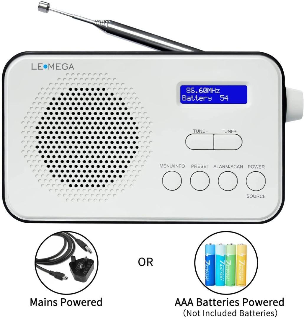 LEMEGA PR2 DAB/DAB+ & FM Radio,Mains and Battery Powered Portable Compact DAB Radios,Dual Alarm ...