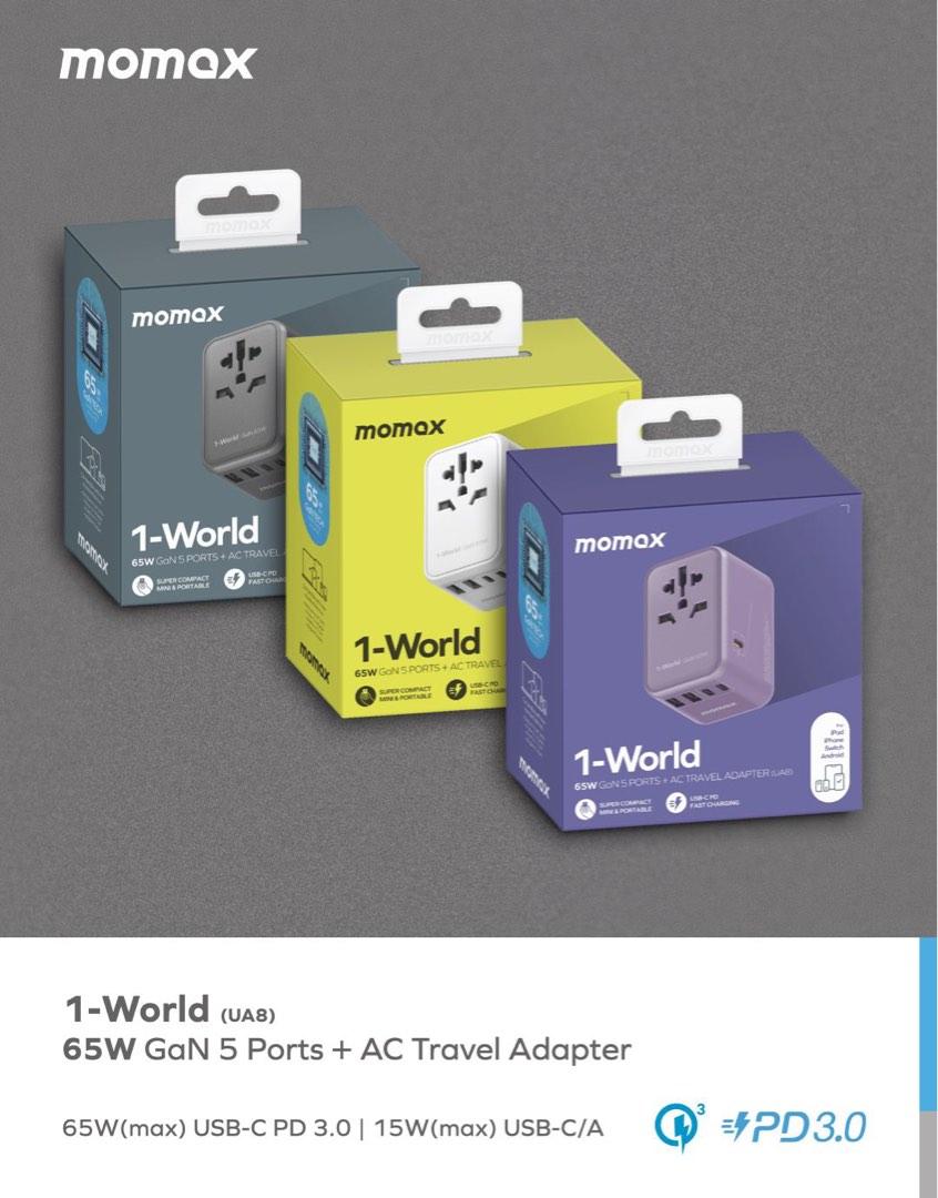 Momax 1-World 65W GaN 方便式旅行插座 UA8, 手提電話, 電話及其他裝置配件, 充電器及電線 - Carousell