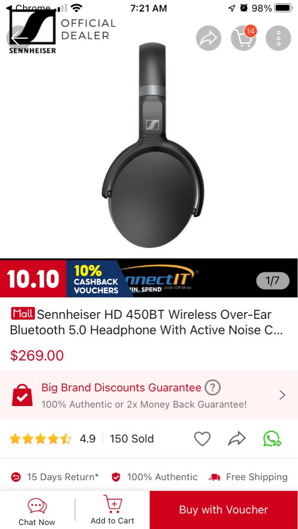 New Sennheiser HD 450BT Wireless Headphone with Active Noise Cancelling, Audio, Headphones ...