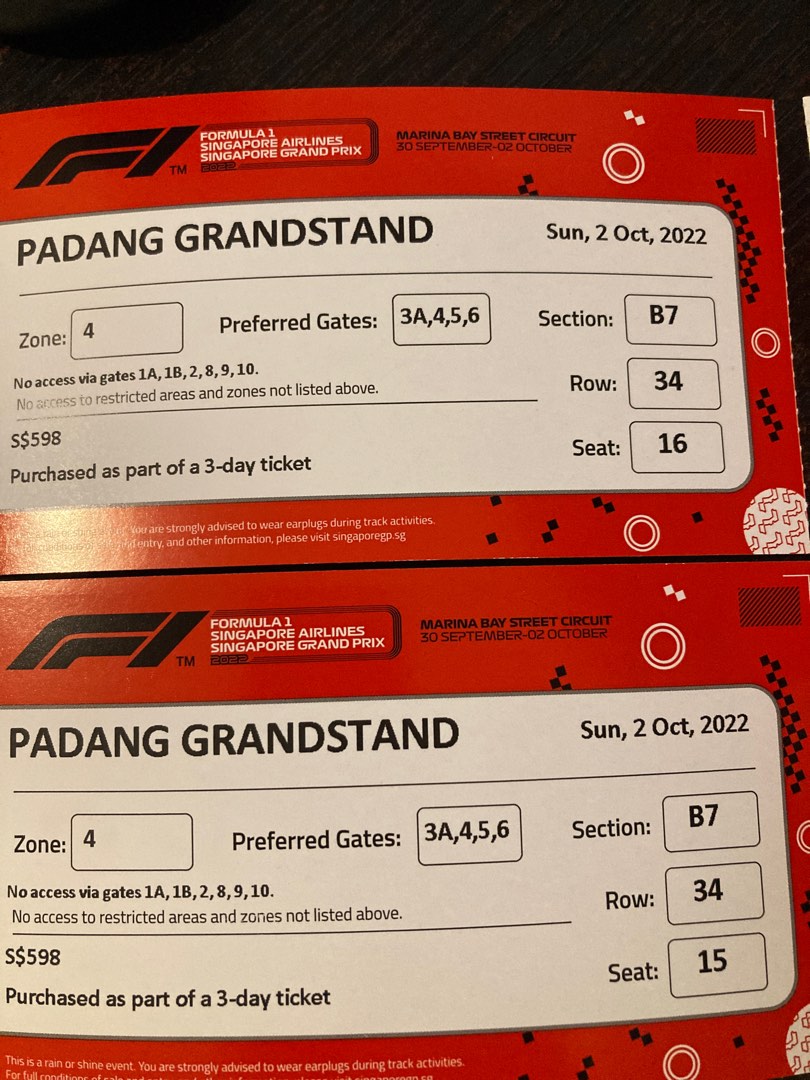 Padang Grandstand F1 Singapore Grand Prix 2022, Tickets & Vouchers ...