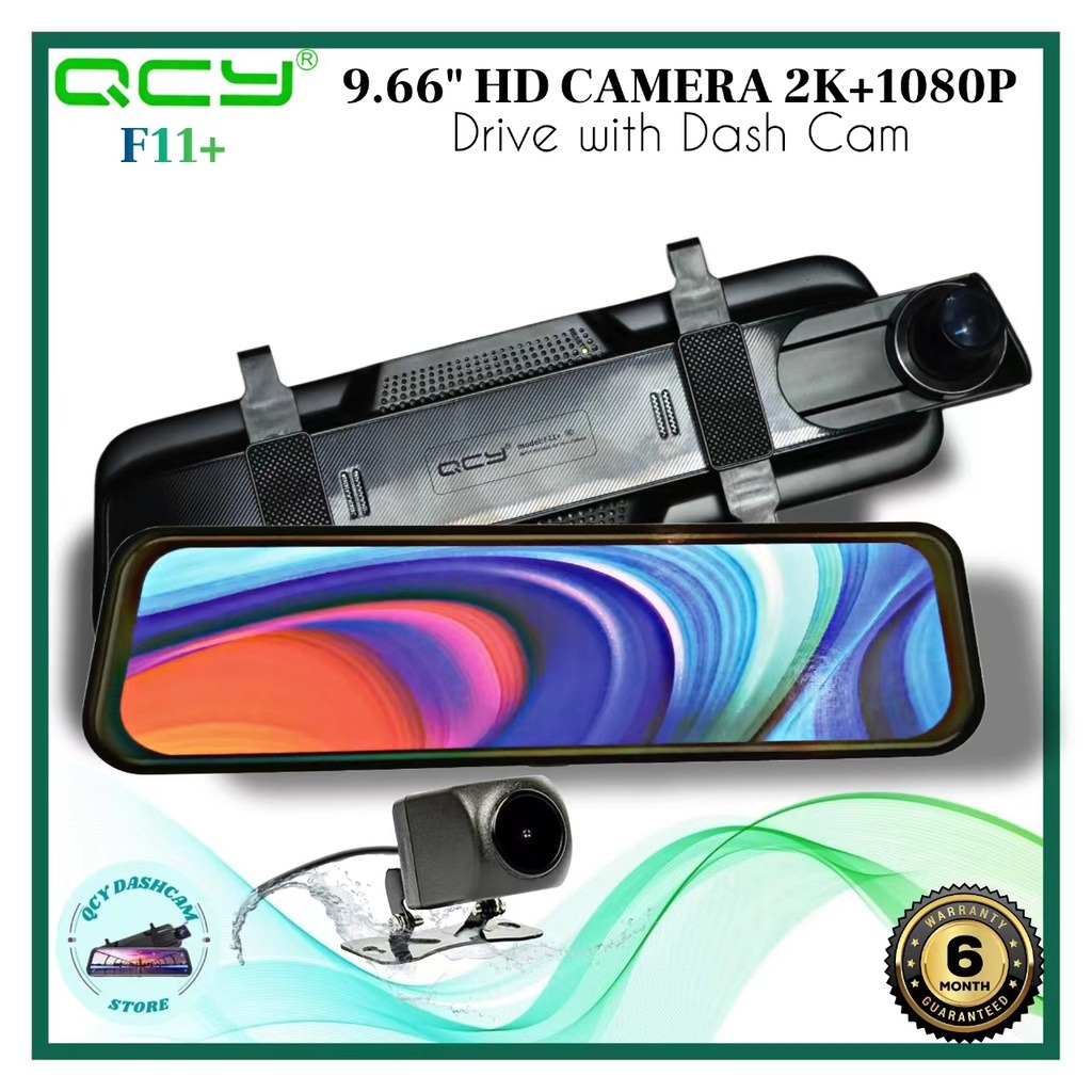 QCY F11+ Dashcam Touch Screen Rearview Mirror Car Camera WIFI, Car ...