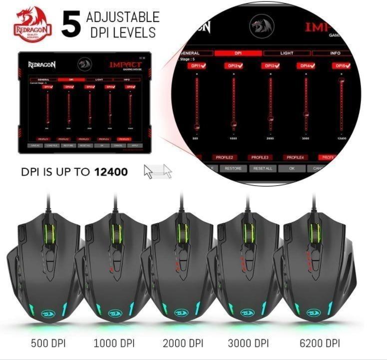 Redragon M908 Impact RGB LED MMO Mouse with Side Buttons Laser Wired ...