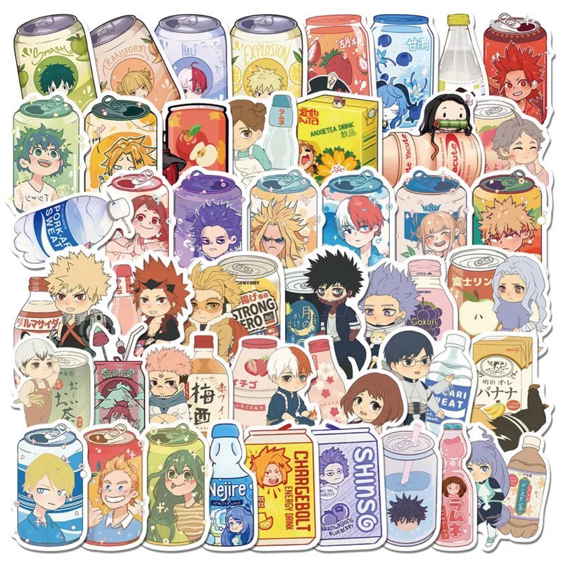 (Stickers) 50pc Japanese Anime Characters Reimagined Soft Drinks Funny ...
