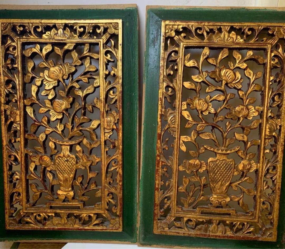 Set of Peranakan wooden carvings in frames, Furniture & Home Living ...