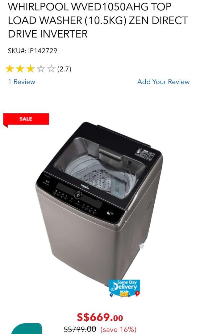 WHIRLPOOL WVTD1050AHG TOP LOAD WASHER (10.5KG) ZEN DIRECT DRIVE ...