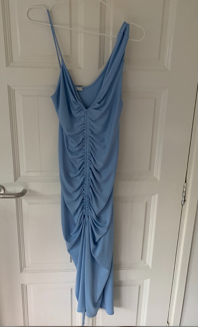 Zara blue ruched dress, Women's Fashion, Dresses & Sets, Evening ...