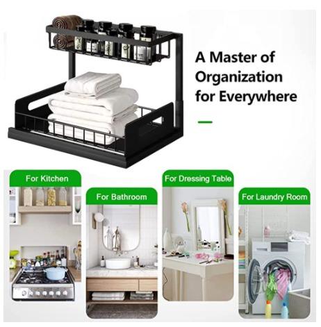 2 Tier Organizer Pull Out Shelf Organizer Rack, Multi-Purpose Kitchen ...