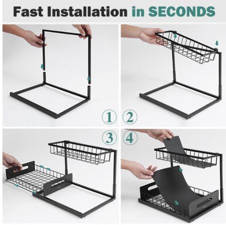 2 Tier Organizer Pull Out Shelf Organizer Rack, Multi-Purpose Kitchen ...