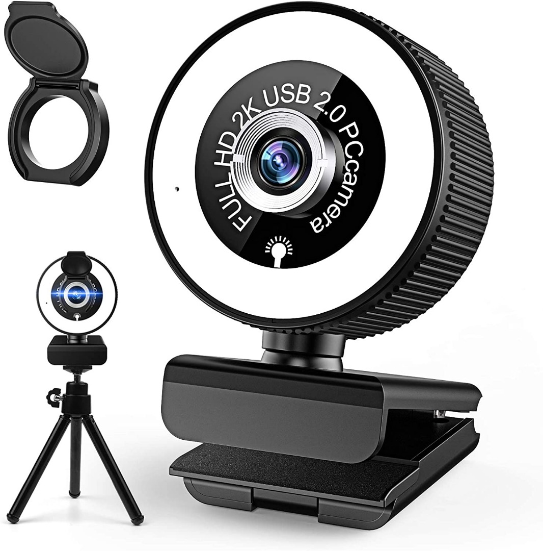 2K HD Webcam with Built in Adjustable Ring Light with Noise Reduction ...
