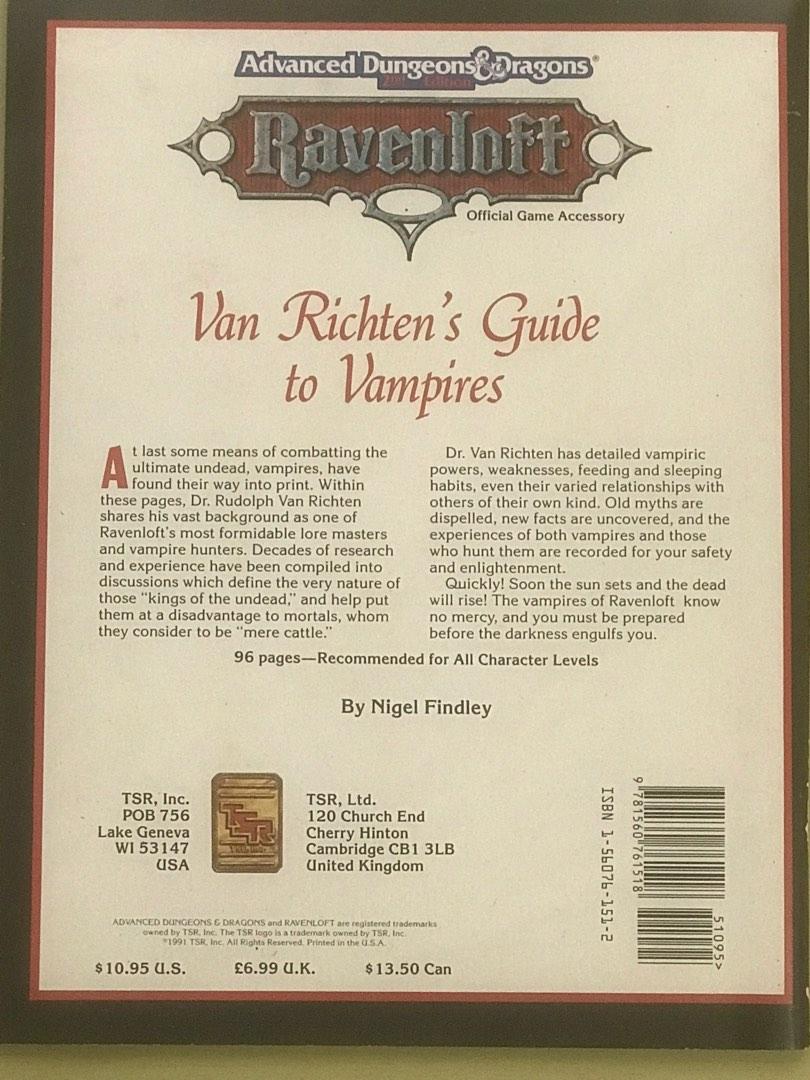 Advanced Dungeons and Dragons Ravenloft Van Richten’s Guide to Vampires ...