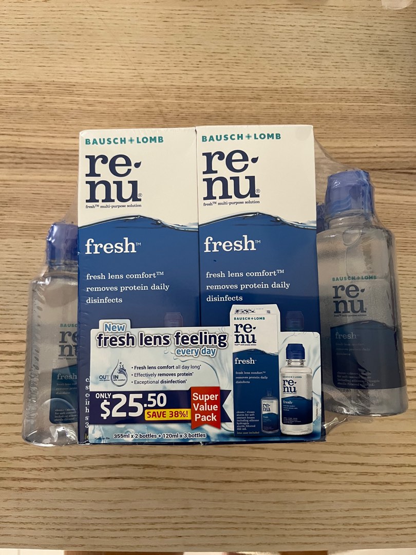 Bausch & Lomb Renu Fresh Multi Purpose Solutions 355ml x2 + 120ml x3 ...