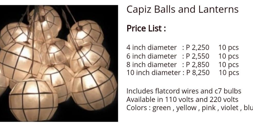 Capiz Balls and Lanterns with FREEBIE :) 4 in 6 inch 8 inches 10 inch ...