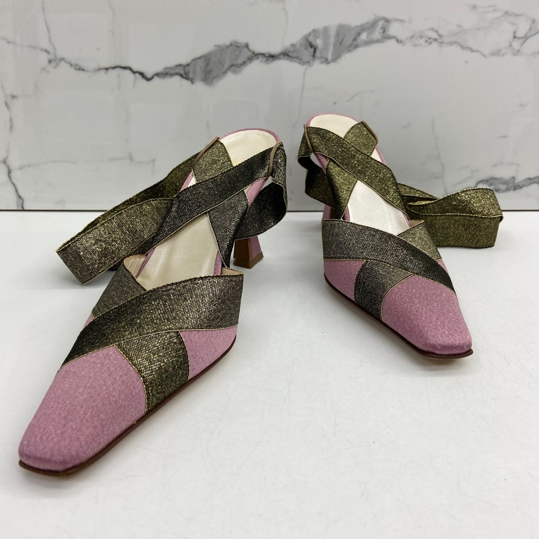 CHRISTIAN DIOR PINK GOLD TIE UP RIBBON HEELS 227023431 {, Women's ...