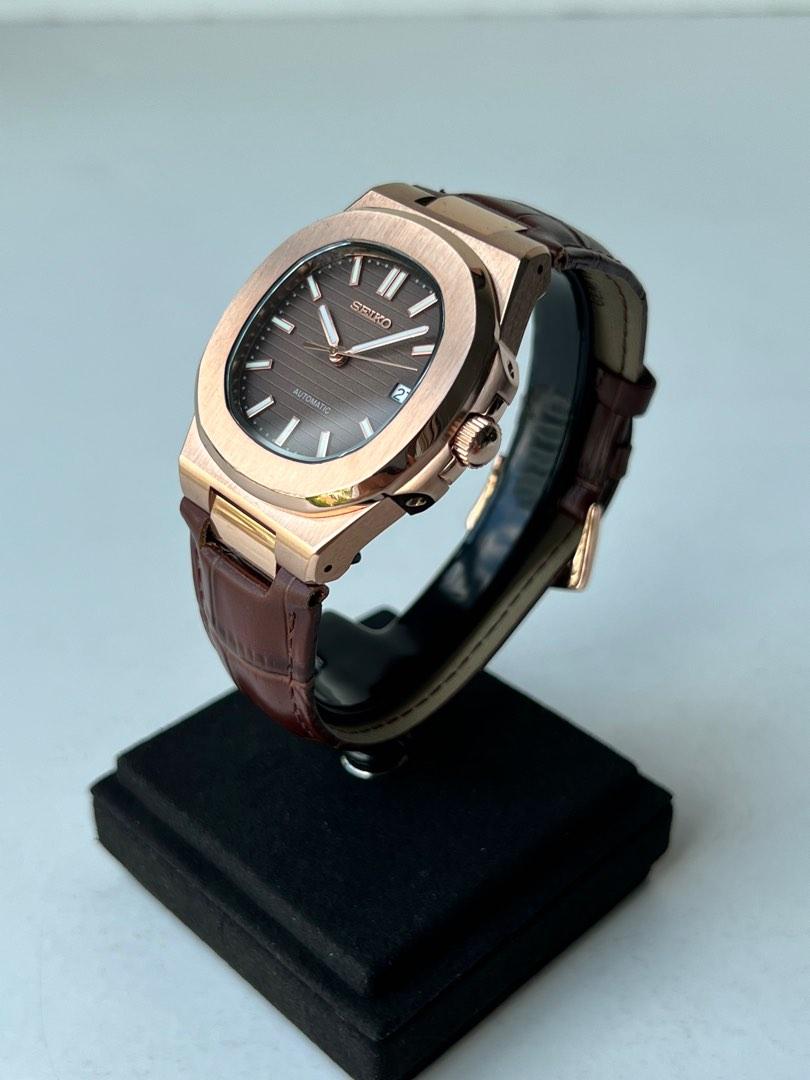 Custom Seiko Mod 40mm Rose Gold Nautilus on Leather Strap , Men's ...