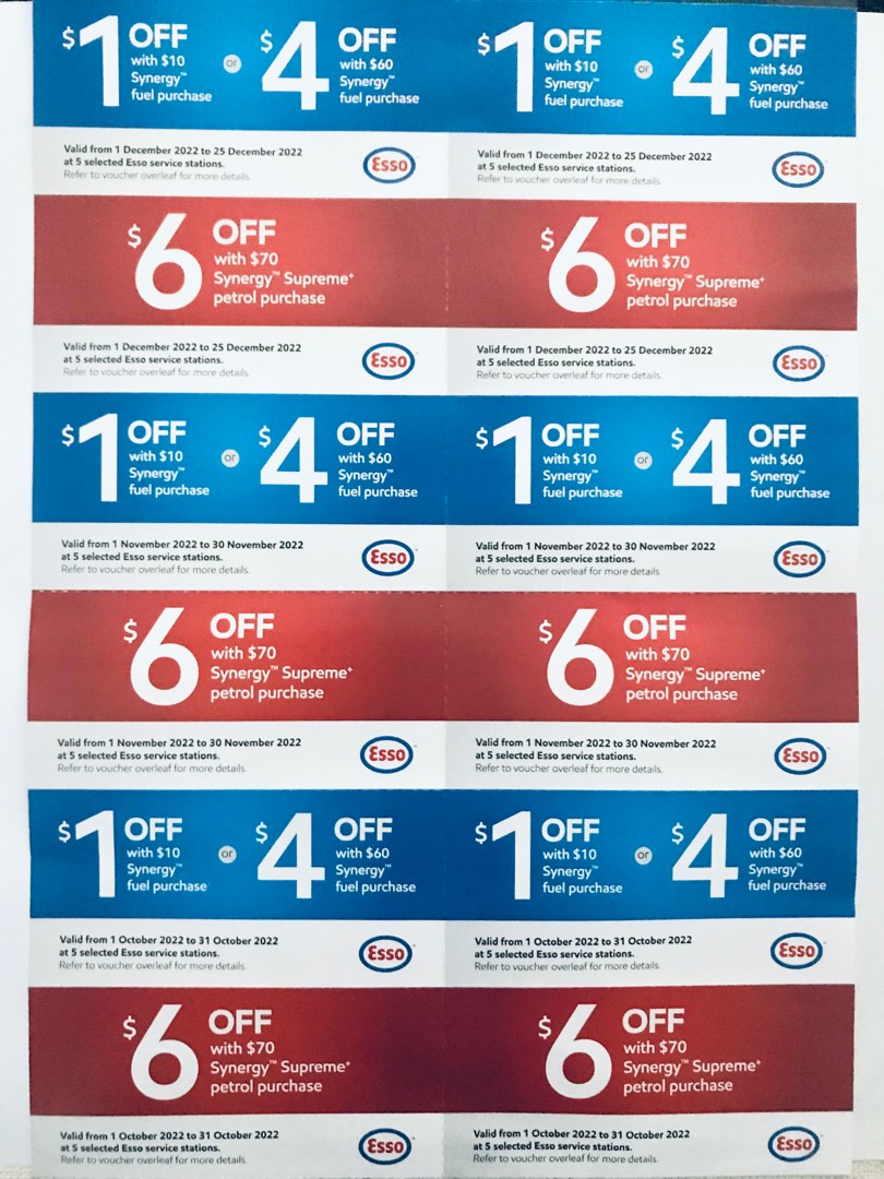 Esso Fuel Vouchers, Tickets & Vouchers, Vouchers on Carousell