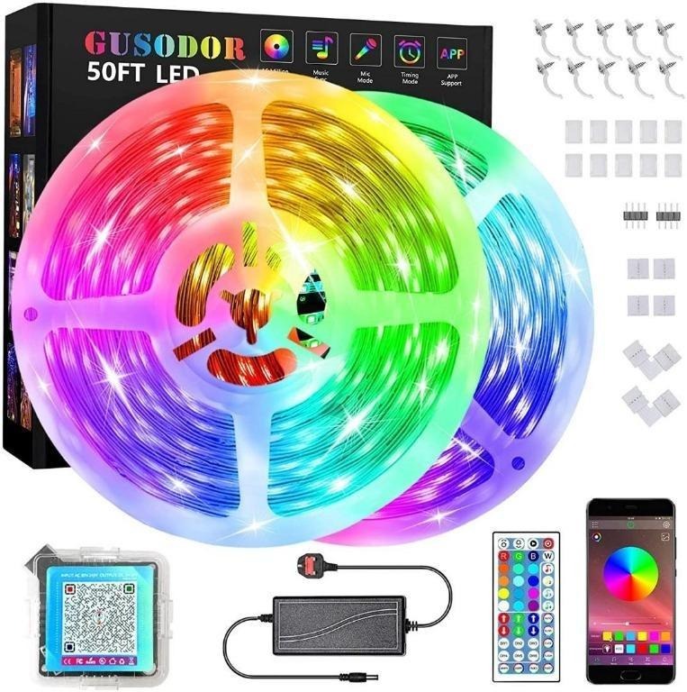 GUSODOR 15M (50ft) 7.5mx2 LED Strip Lights Ultra-Long RGB Strips 5050 ...