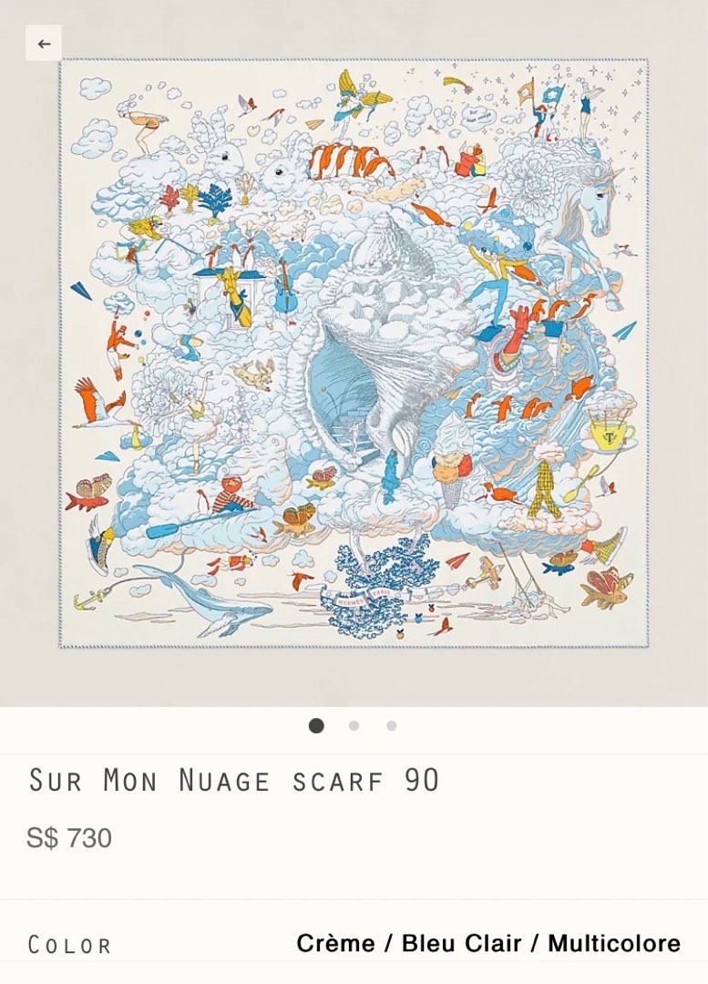 Hermes Sur Mon Nuage Scarf 90, Women's Fashion, Watches & Accessories ...