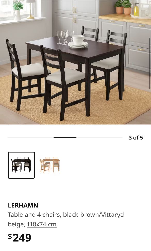 IKEA Lerhamn dining table and 4 chairs, Furniture & Home Living ...