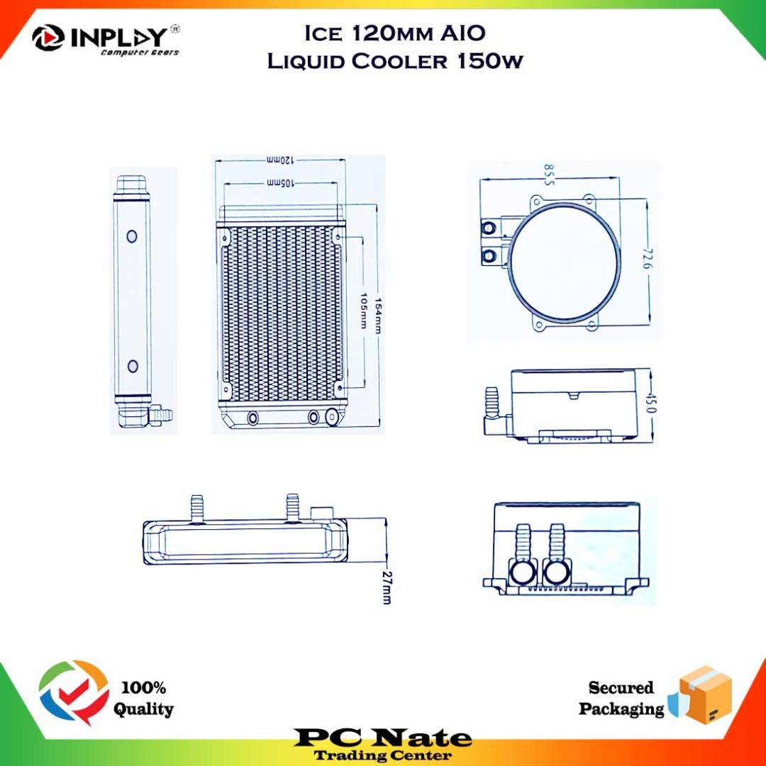 INPLAY CPU AIO Liquid Cooler 120mm 150w, Computers & Tech, Parts ...