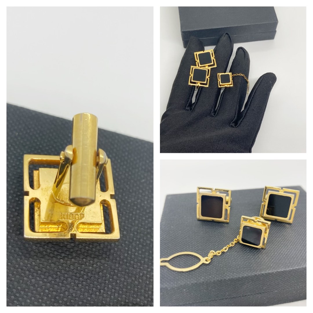 K18 GP Cuff Link Set, Men's Fashion, Watches & Accessories, Cuff Links on Carousell