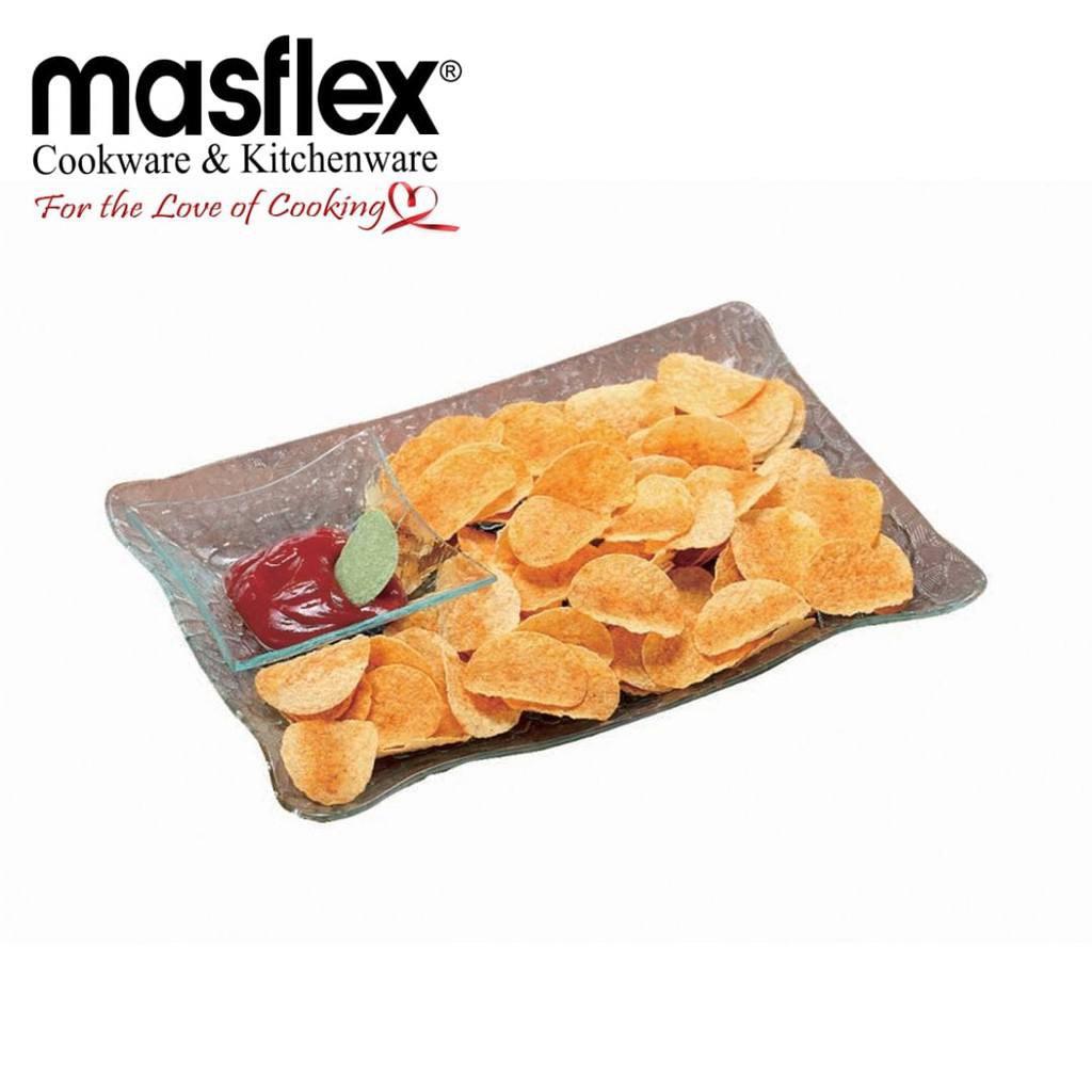 Masflex Glass Snack Chips Tray with Condiment Holder, Furniture & Home ...