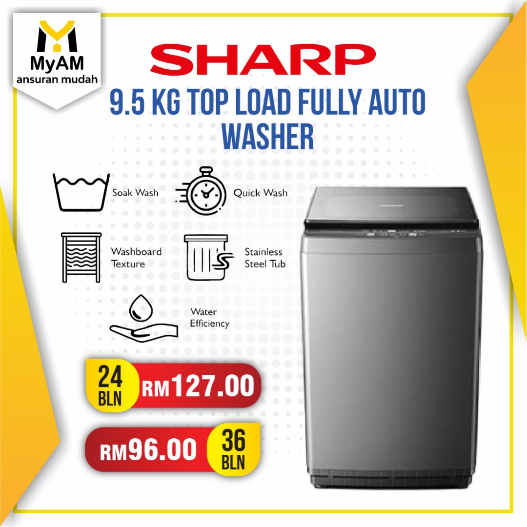 Mesin Basuh Sharp 9.5KG Fully Auto Top Load Washing Machine Ansuran ...