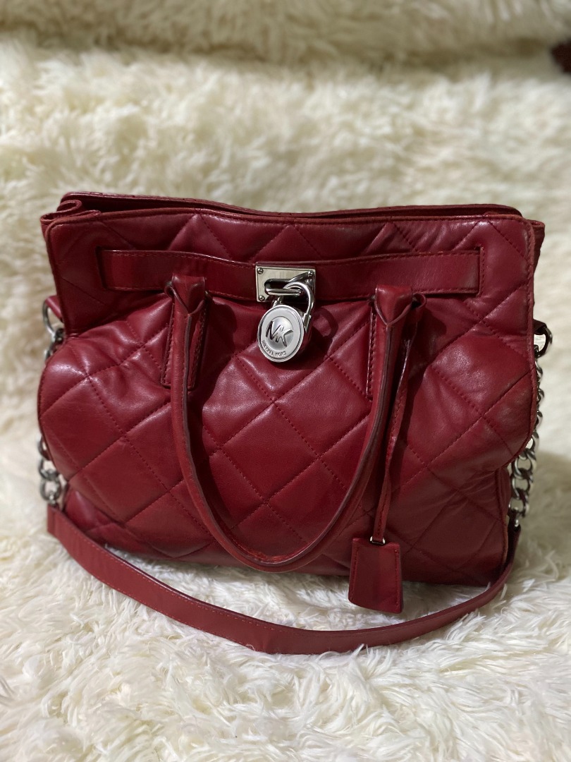 Michael Kors Large Hamilton Quilted Red Patent Leather Lock and Key Purse Bag, Luxury, Bags ...