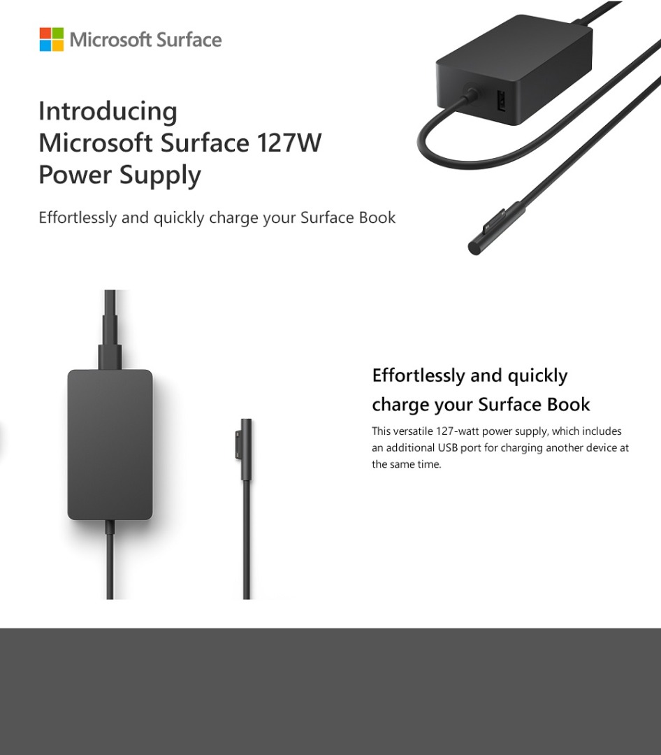 Microsoft Surface 127W Power Supply (Book2/3), Computers & Tech, Parts ...
