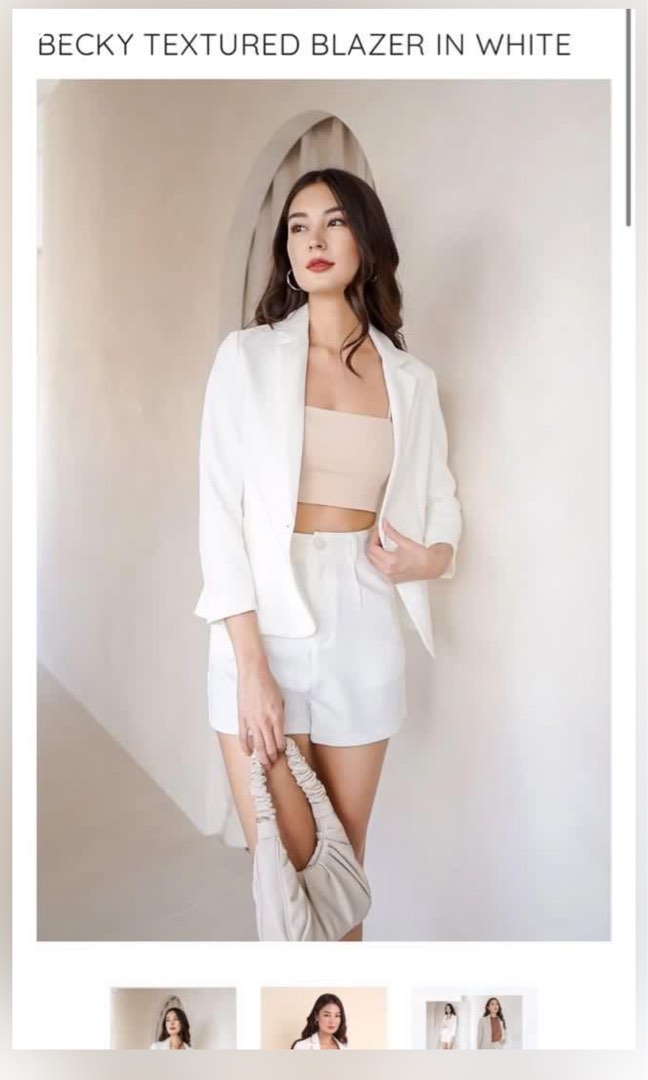 Neonmello Becky Textured Blazer in White, Women's Fashion, Coats, Jackets and Outerwear on Carousell