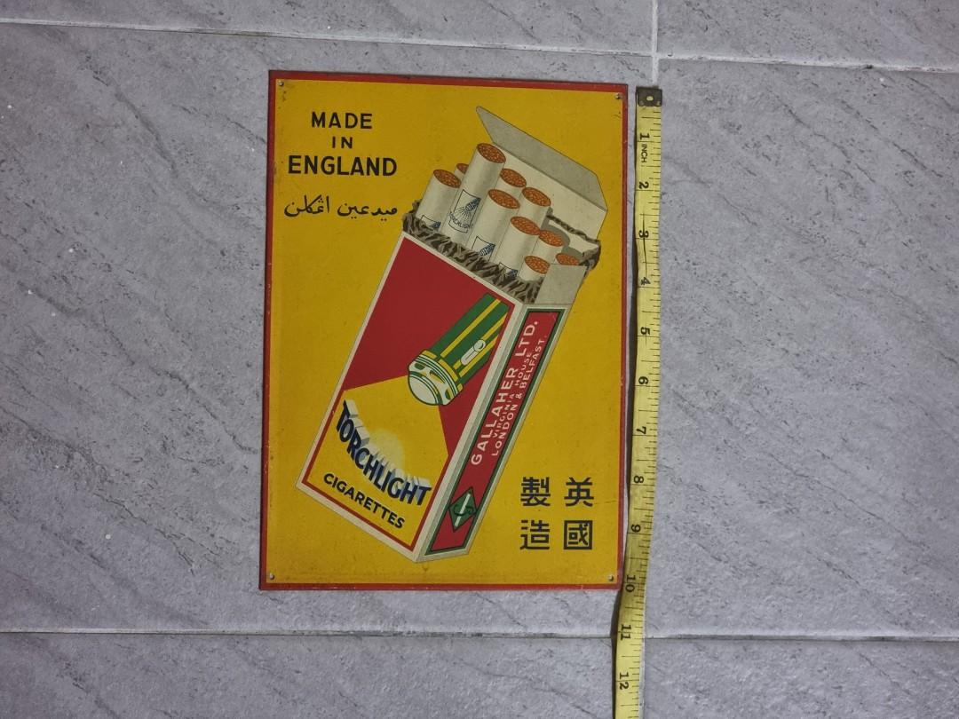 NOS Vintage Cigarette Rokok Torchlight Tin Sign Malaya Printing jawi ...