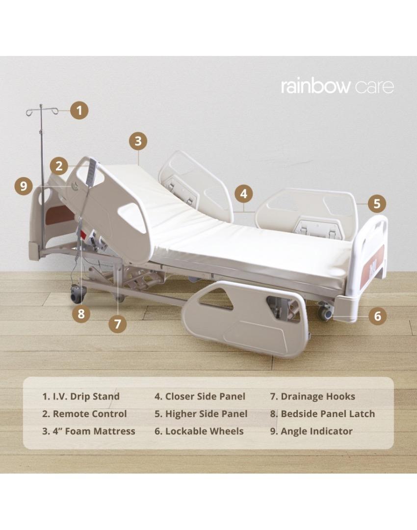 Rainbow Care 3 Crank Electrical Hospital Bed, Health & Nutrition, Assistive & Rehabilatory Aids ...