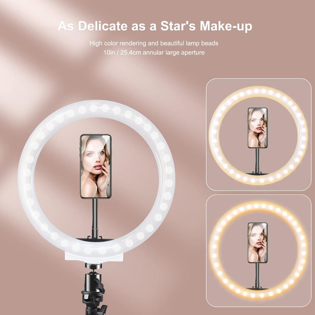 "Ring Light with Tripod Stand and Phone Holder, 10-inch Dimmable Selfie ...