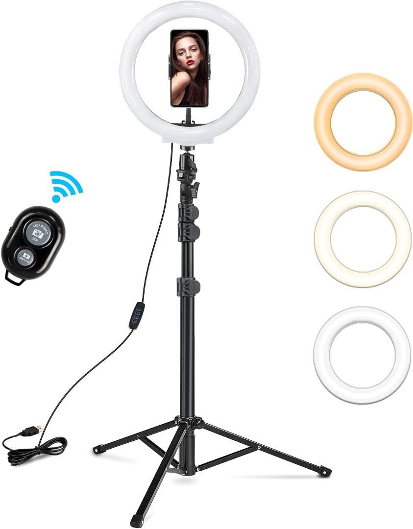 "Ring Light with Tripod Stand and Phone Holder, 10-inch Dimmable Selfie ...