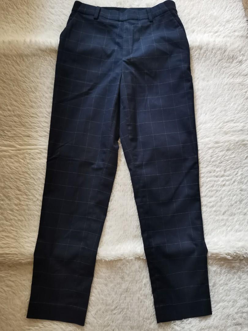 Uniqlo grid ezy ankle pants navy blue, Women's Fashion, Bottoms, Other ...