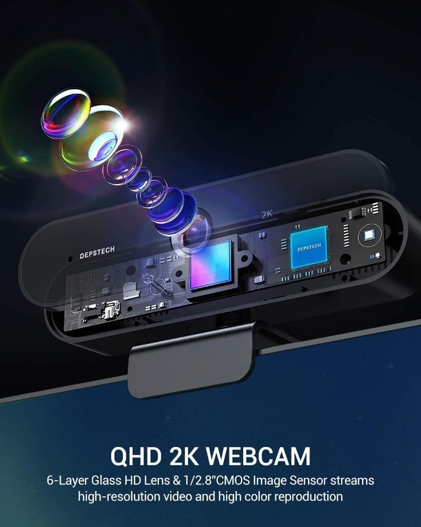 Webcam with Microphone, DEPSTECH 2K Webcam QHD USB Web Camera with Auto ...