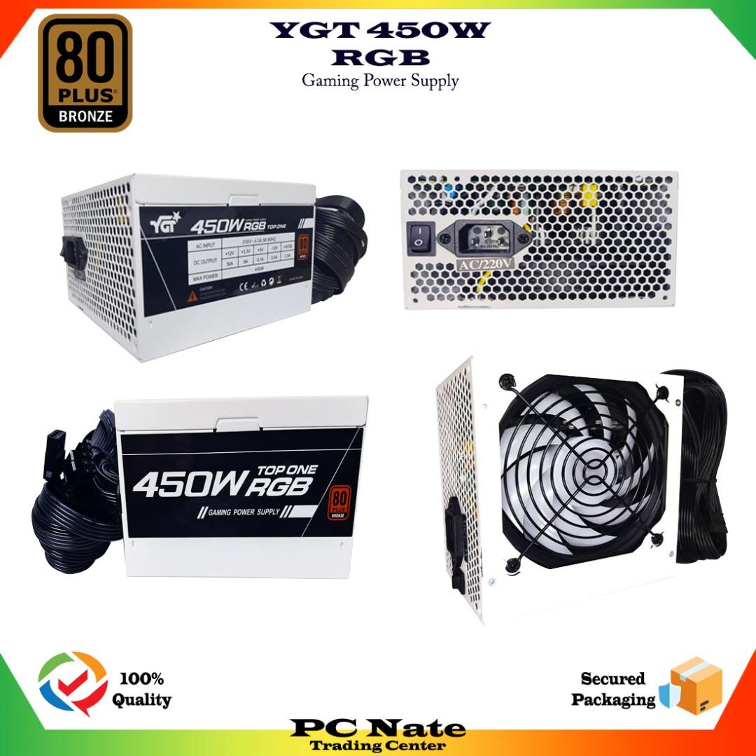 YGT TOP ONE Gaming Power Supply 450w RGB 80+Bronze Trurated PSU ...