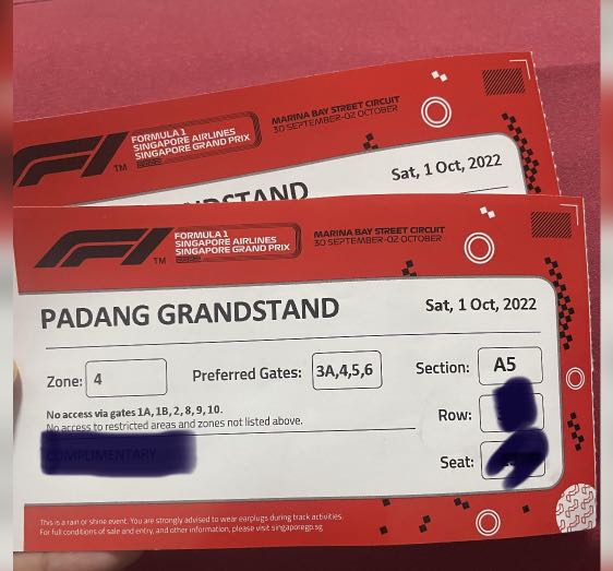 F1 Saturday Padang Grandstand, Tickets & Vouchers, Event Tickets on ...