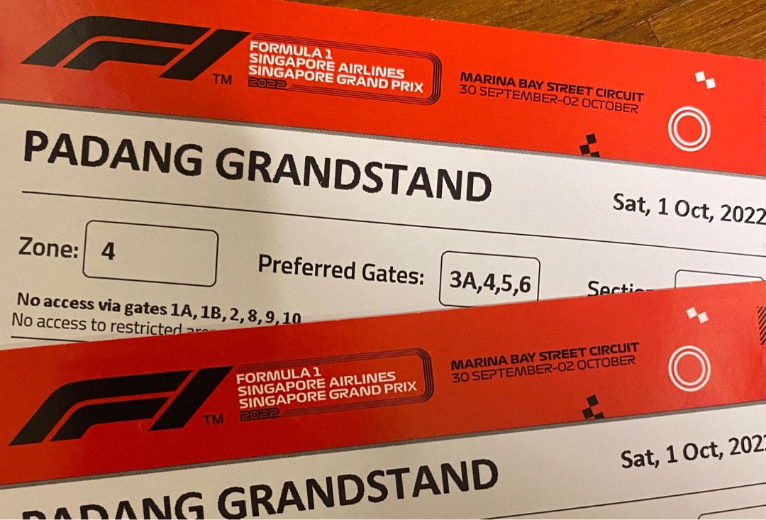 2 x Padang Grandstand F1 Singapore GP - Sat 01 Oct 2022, Tickets ...