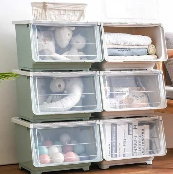 45L Stackable Storage Box with Front Open Lid, Furniture & Home Living ...