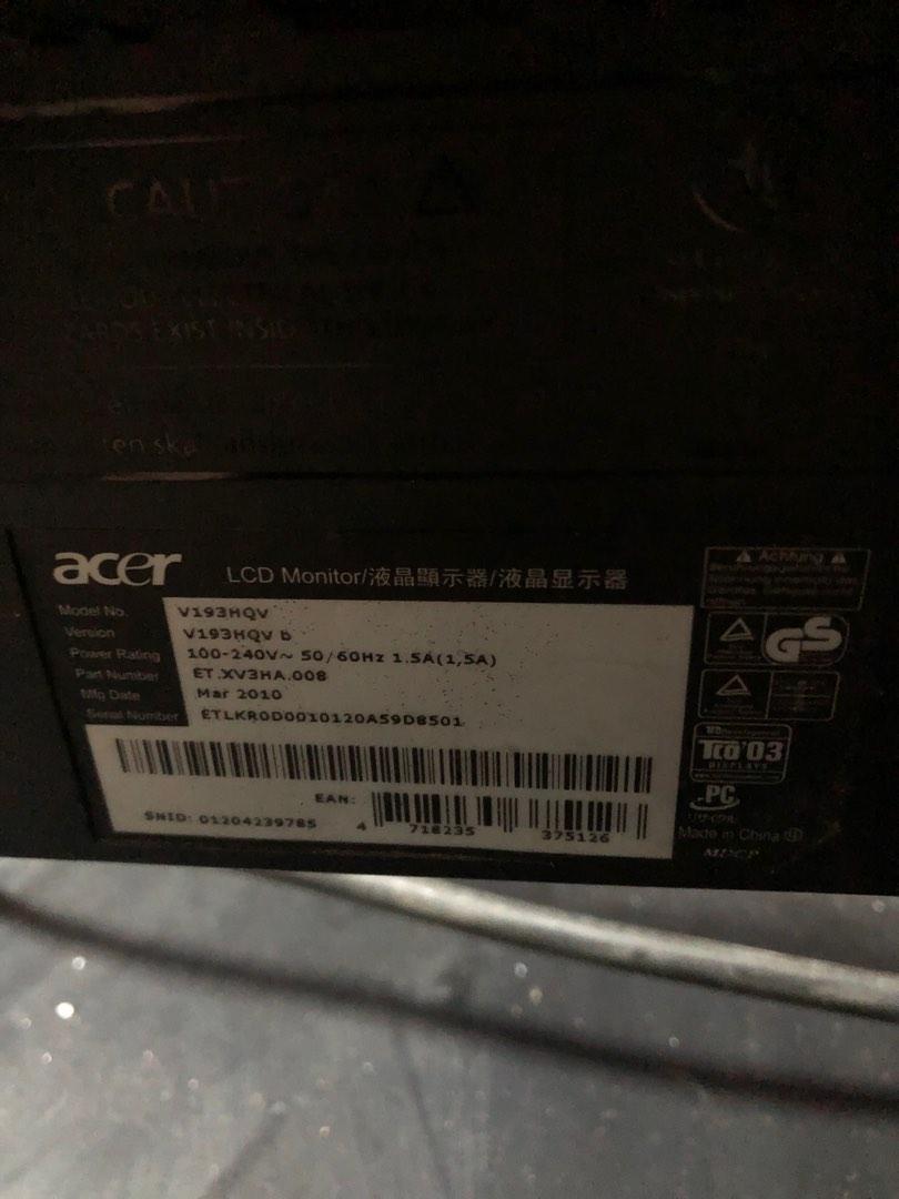 Acer 19 inch LCD monitor V193HQV, Computers & Tech, Parts & Accessories ...