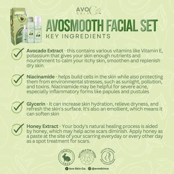 Avo Skin Co. Avo Smooth Facial Set - Gentle Foaming Wash , Glow Toner , Dewy Serum, Beauty ...