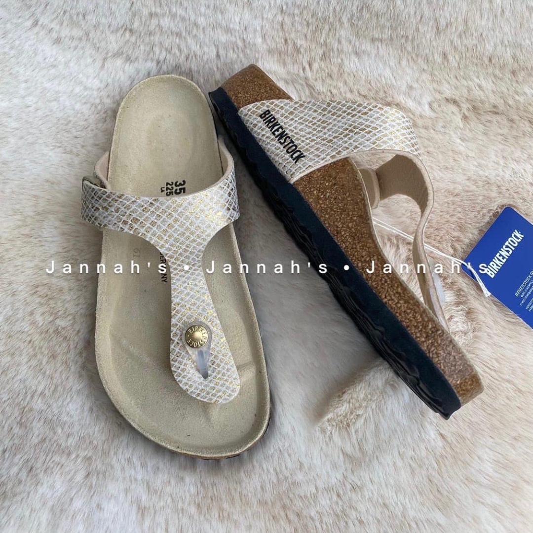 Birkenstock Gizeh Shiny Python Eggshell, Women's Fashion, Footwear ...