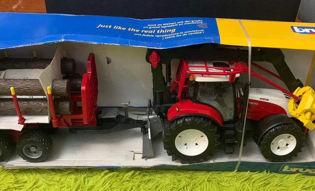 BRUDER 3093 Steyr CVT 6230 Forestry Tractor with Trailer and 4 Logs ...