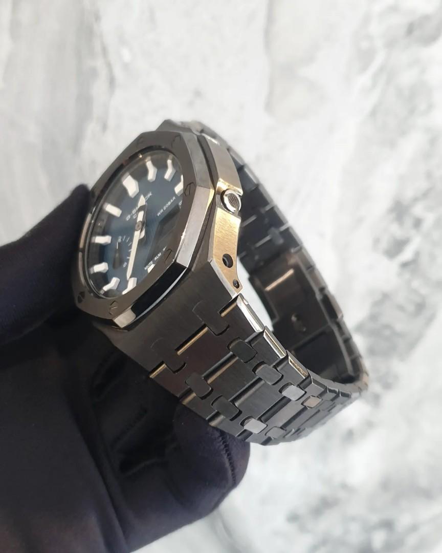 Casioak GA-2100 Blue Checker with White index in Titanium Grey Metal ...