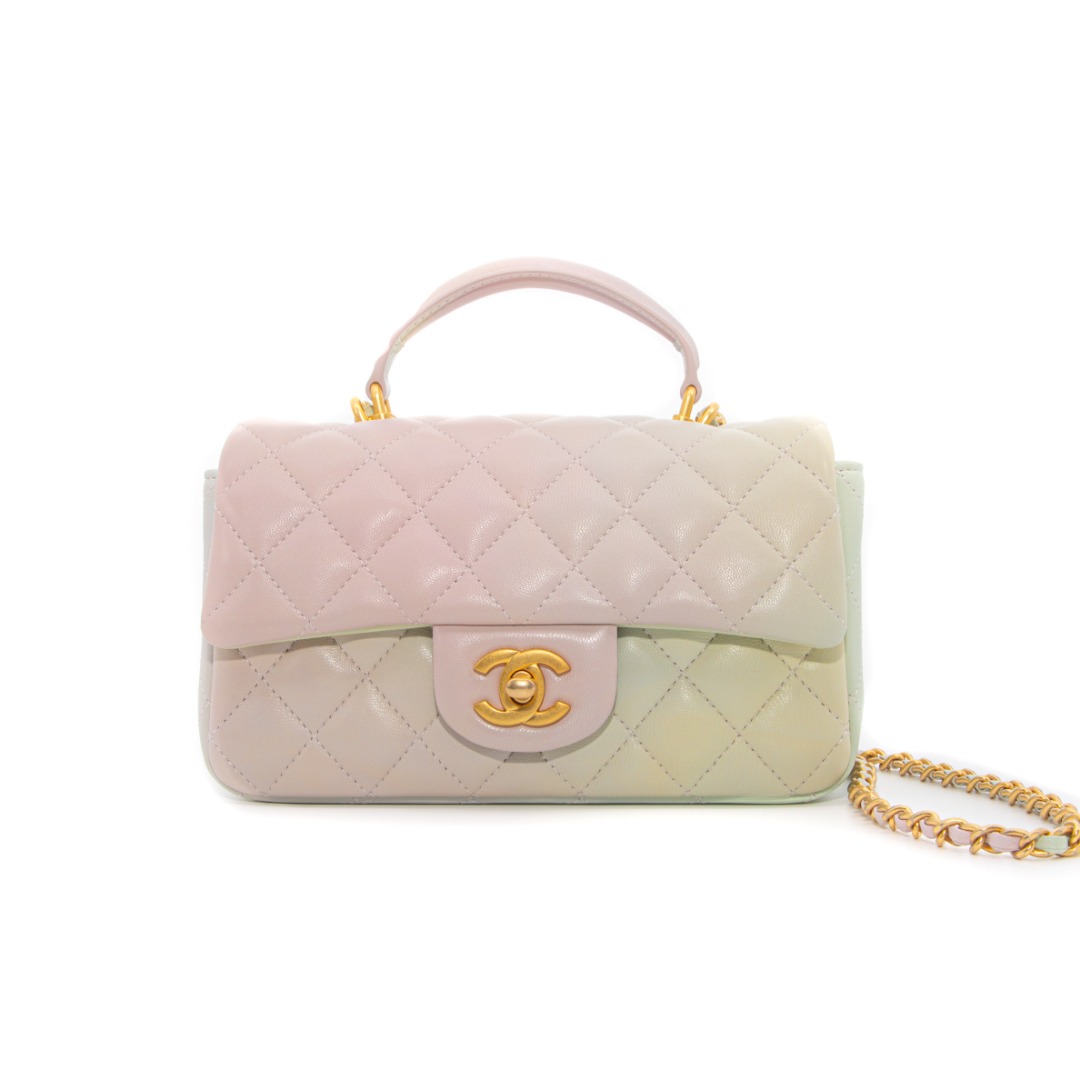Chanel Mini Flap With Top Handle Lamskin with gold hardware Limited ...