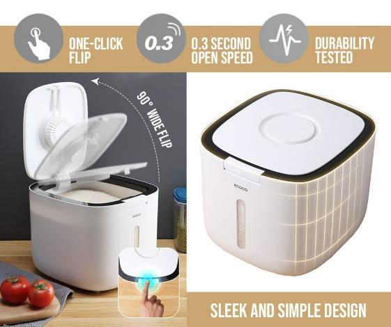 ECOCO RICE CONTAINER SEALED BUCKET 5KG 10KG DISPENSER BOX KITCHEN FOOD ...